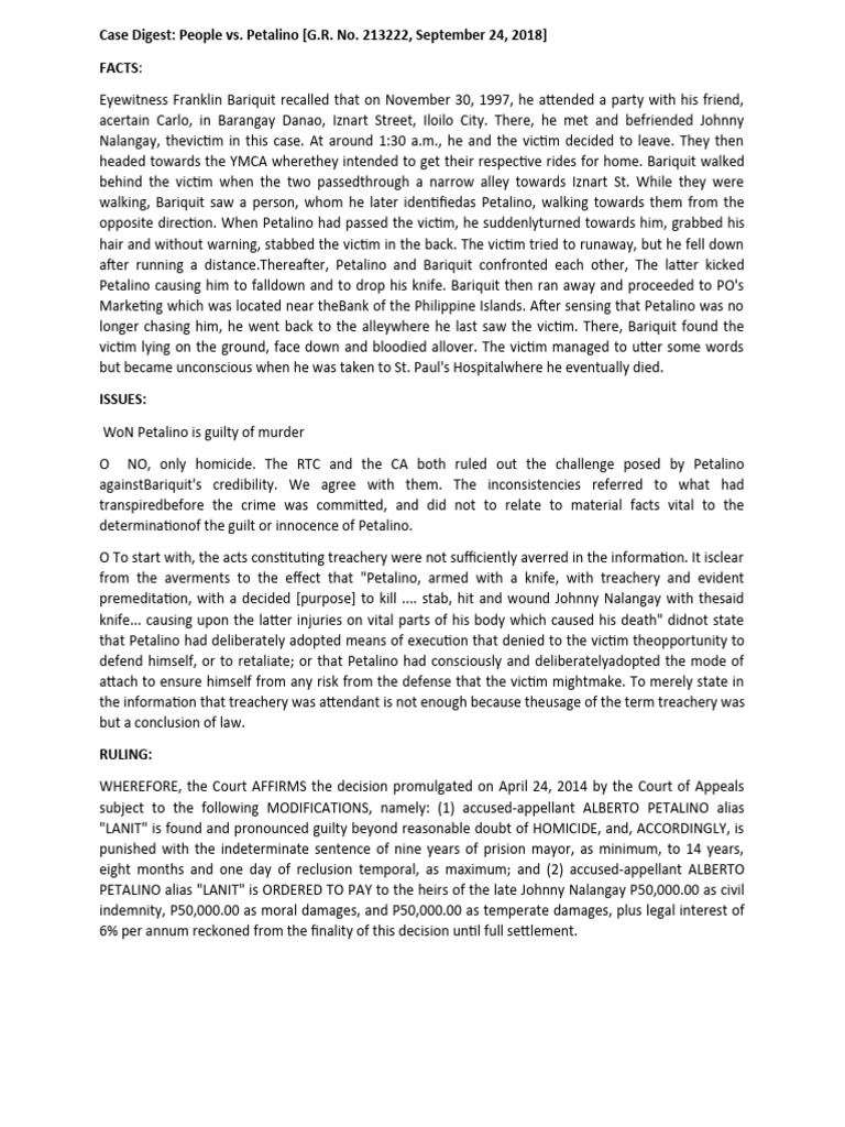 Case Digest | PDF | Murder | Burden Of Proof (Law)