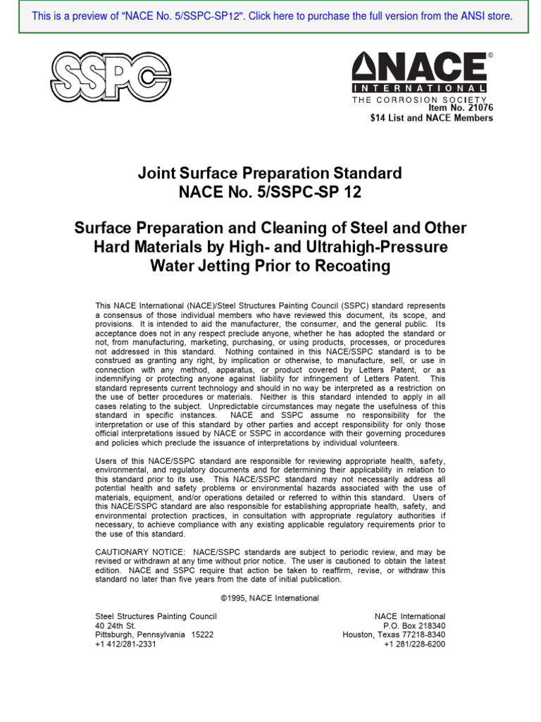Preview NACE+No.+5+SSPC-SP12 | Download Free PDF | Water | Patent