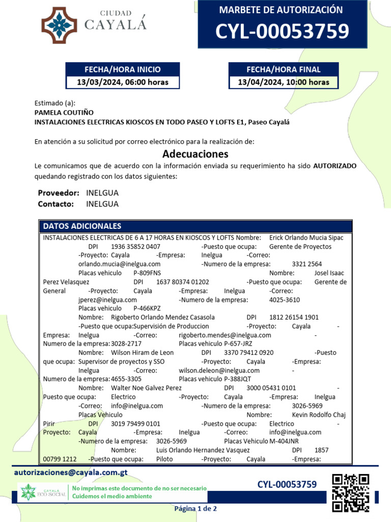 Autorización Instalaciones Eléctricas Cayalá | PDF | Tecnología