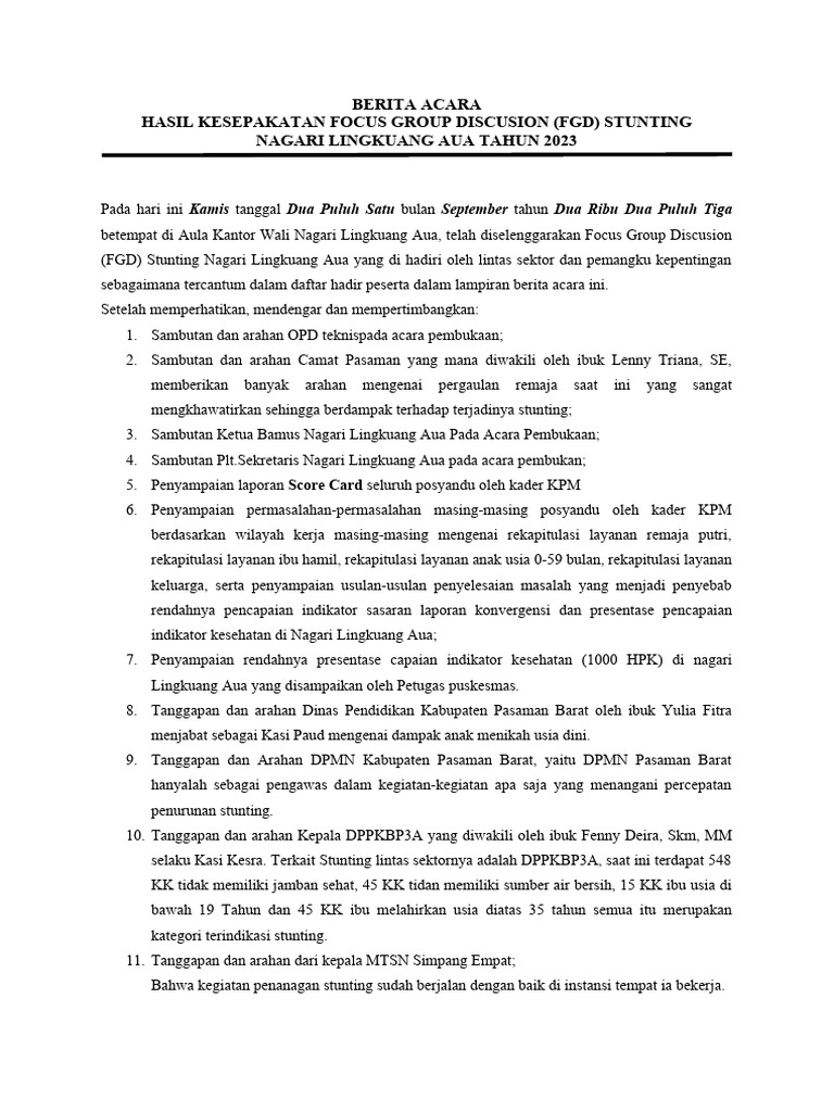 BERITA ACARA FGD JAMBAK | PDF