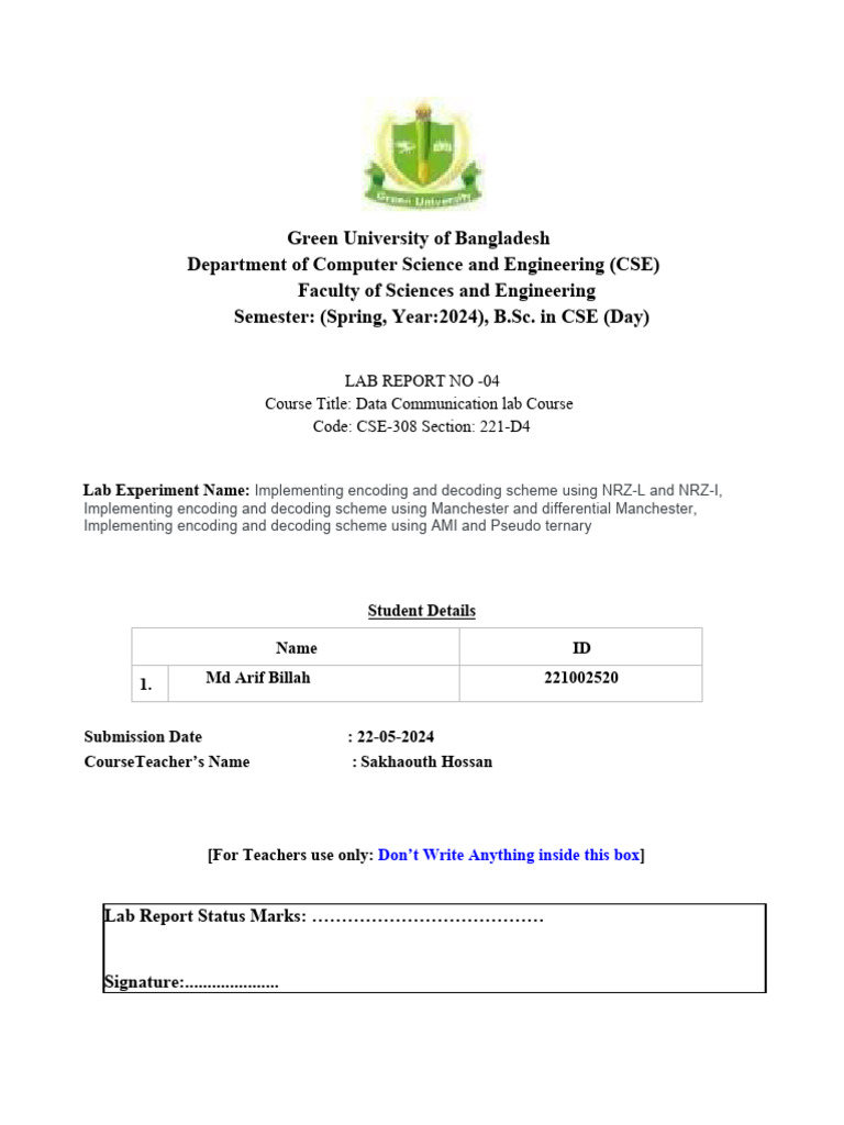 Data Communication Encoding Techniques Lab | PDF | Information And ...