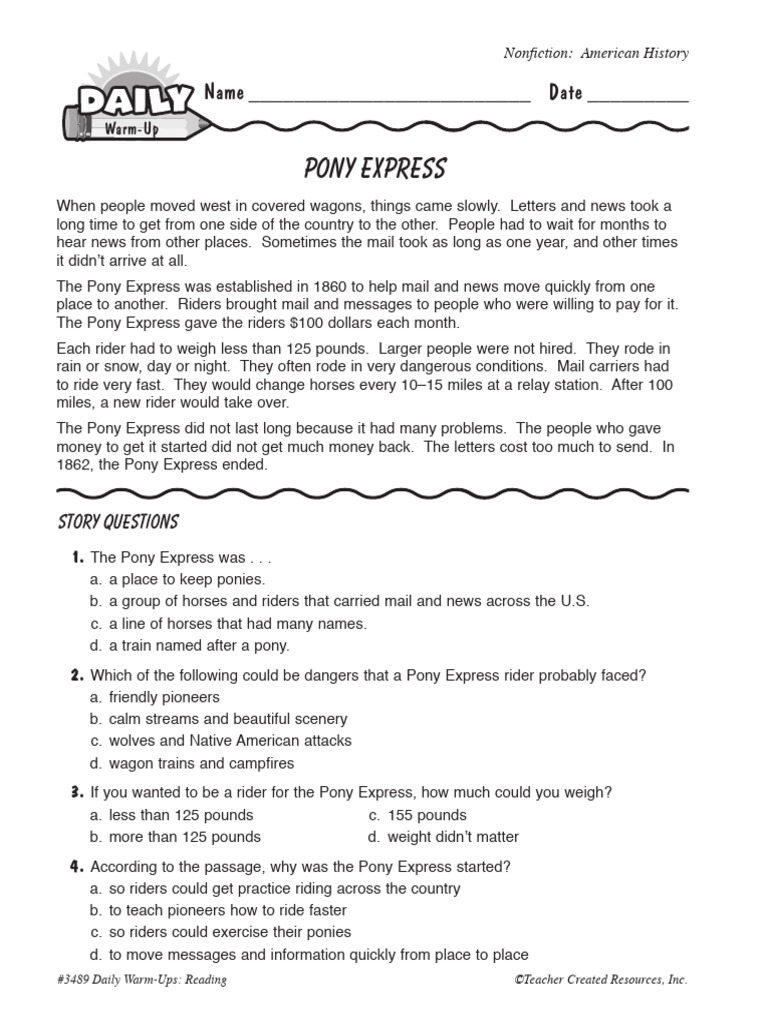 Tcr Dw Reading Gr 334 Key | PDF | Pony Express | Pony