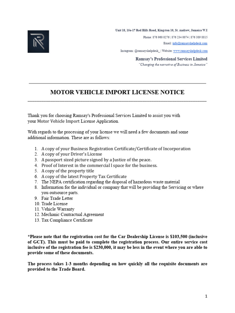 RPSL Motor Vehicle Importation License Notice | PDF | License