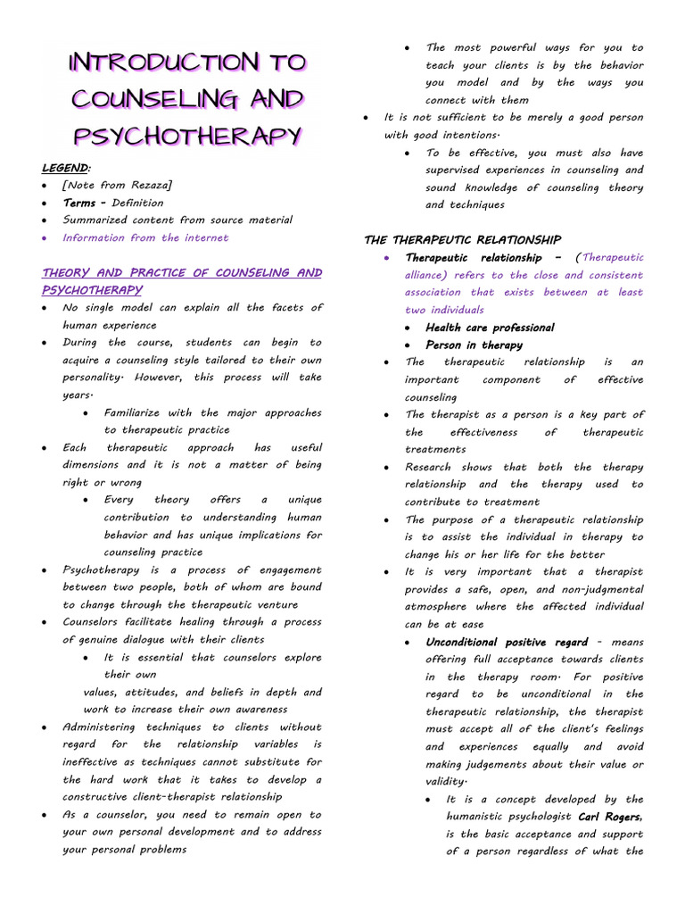 COUNSELING NOTES | PDF | Psychotherapy | Social Psychology
