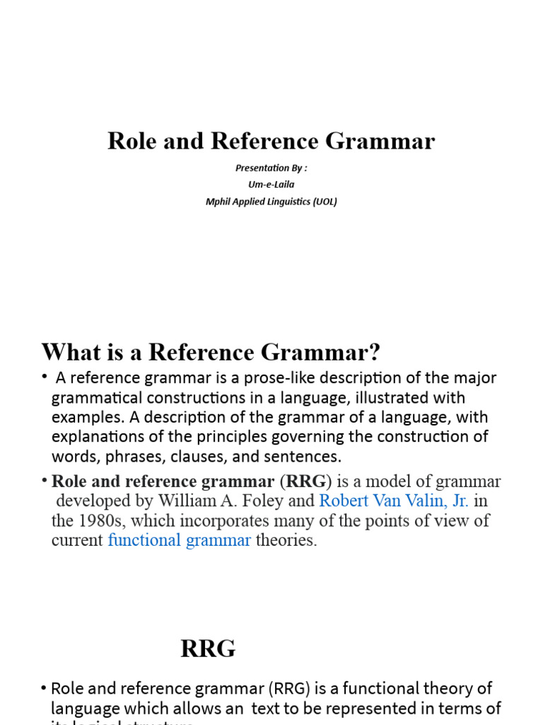 Presentation Role and Reference Grammar The | Download Free PDF | Semantics | Sentence (Linguistics)