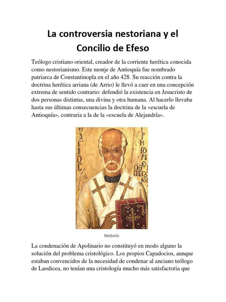 Controversia Nestoriana y Concilio de Efeso | PDF | Consejo de ...