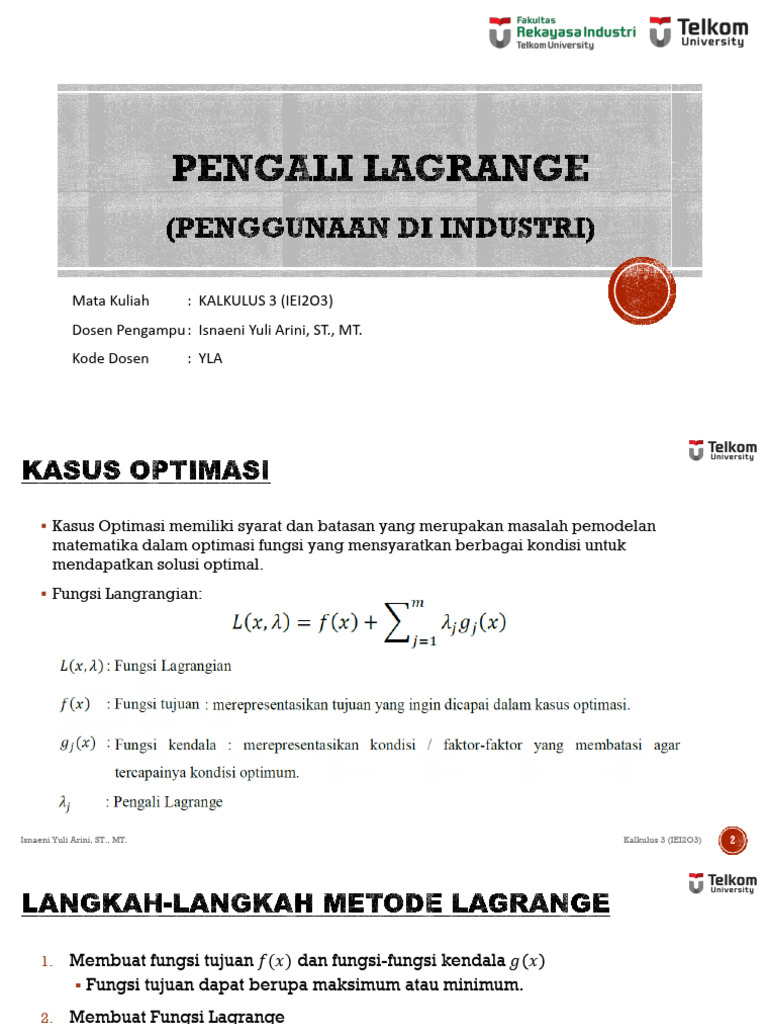 Pengali Lagrange dalam Optimasi Matematis | PDF | Metode & Bahan Ajar