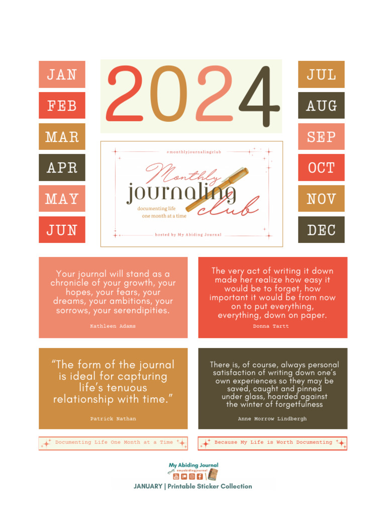 Monthly Journaling Club 2024 FREEBIE - Printable Stickers by My Abiding ...