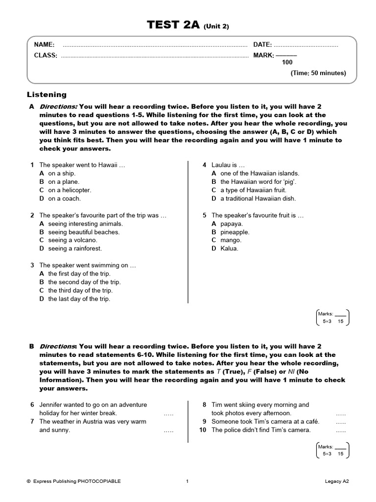 14 Legacy A2 Test 2A | PDF