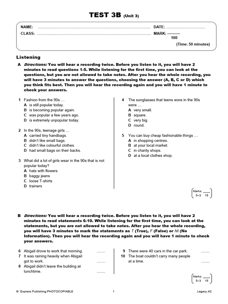 Legacy A2 Test 3B Overview | PDF | Clothing | Fashion