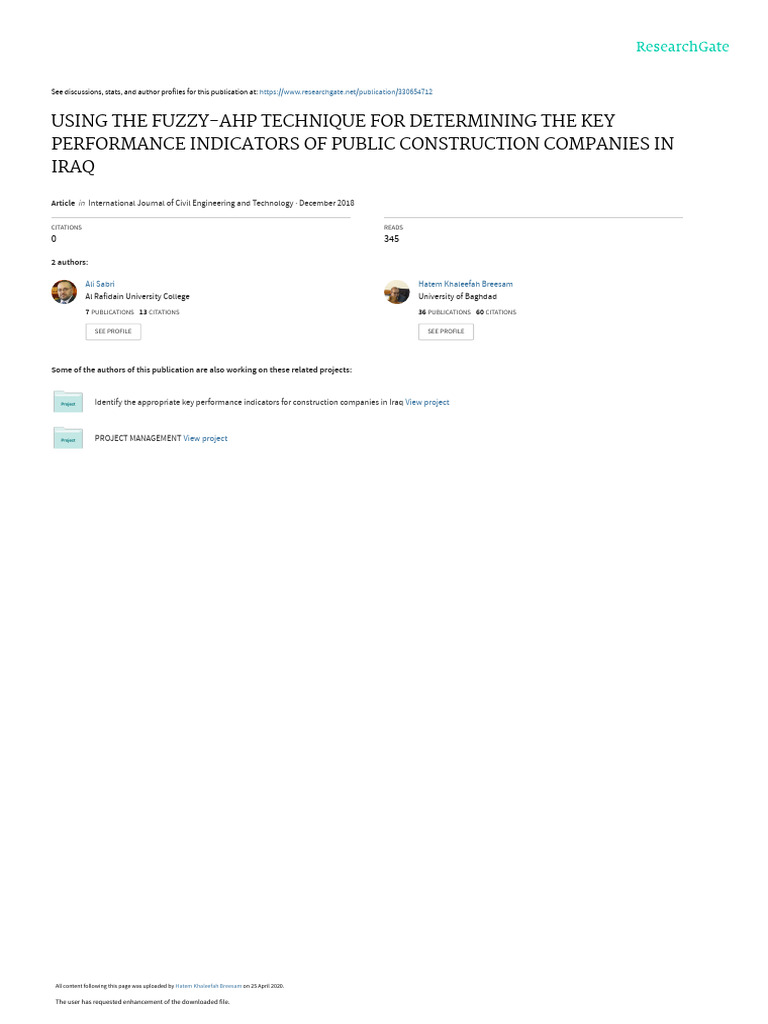 Using The Fuzzy-Ahp Technique For Determining The Key Performance Indicators of Public ...