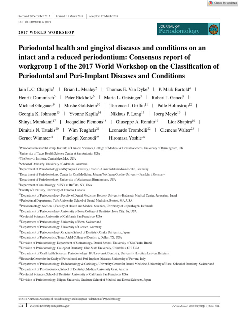 Journal of Periodontology -Chapple | PDF | Periodontology | Dentistry