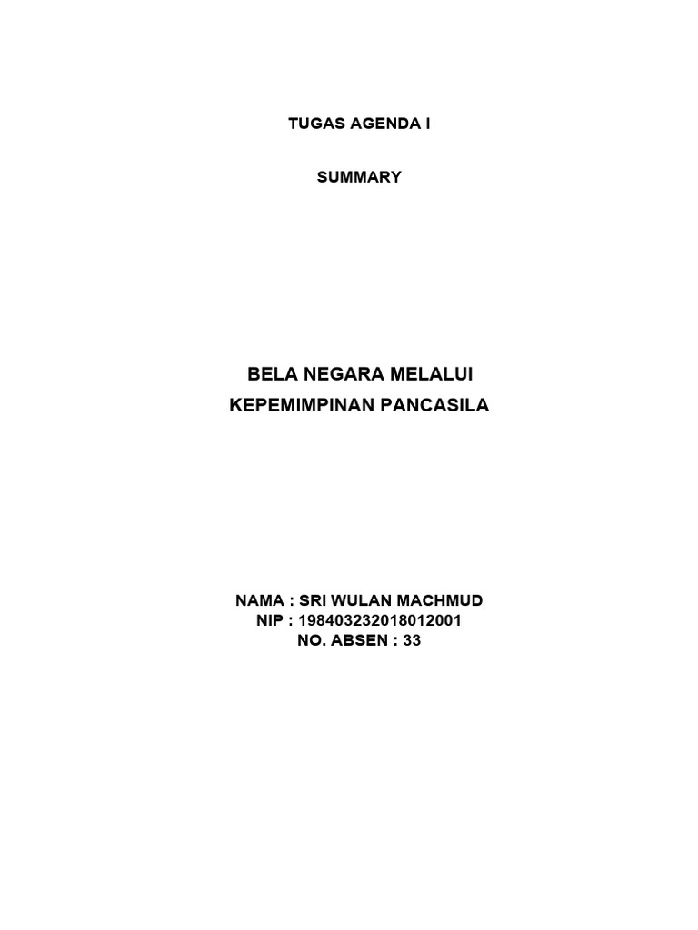 Tugas 1-Agenda 1 Bela Negara Kepemimpinan Pancasila-Sri Wulan Machmud | PDF | Ilmu Sosial