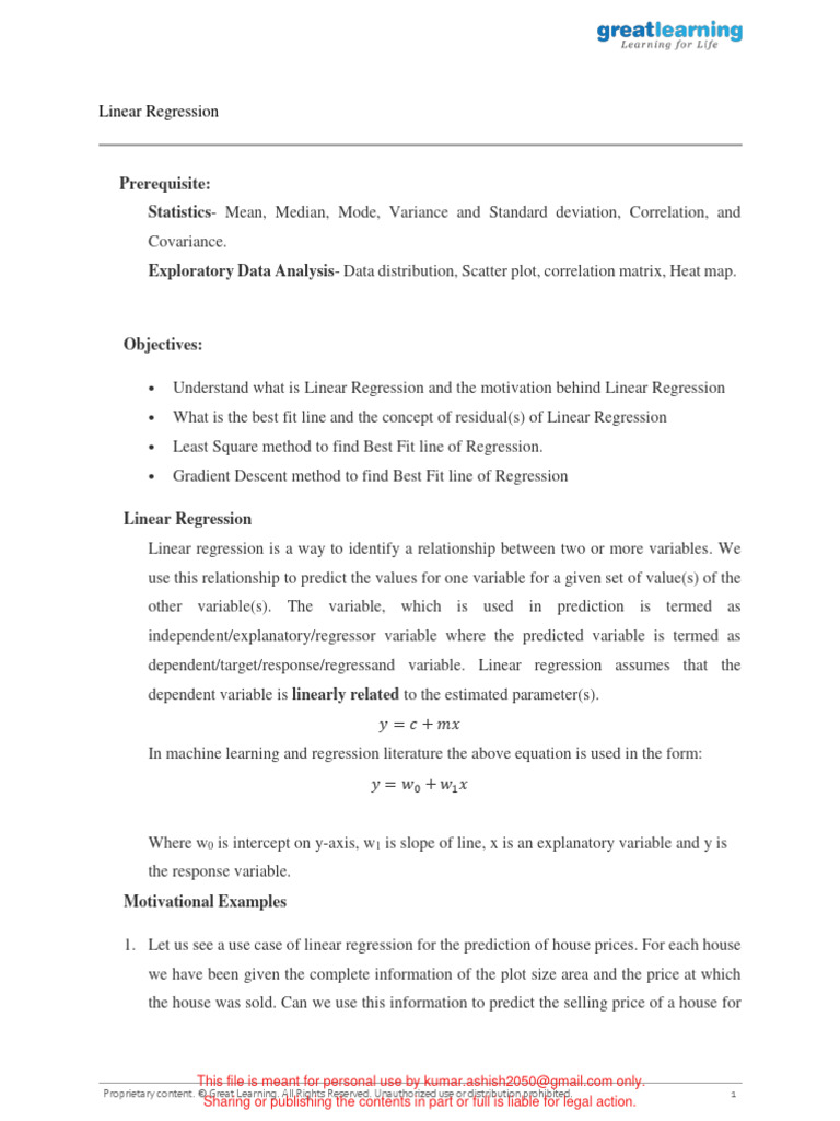 Reference Material Linear Regression | Download Free PDF | Coefficient Of Determination | Linear ...