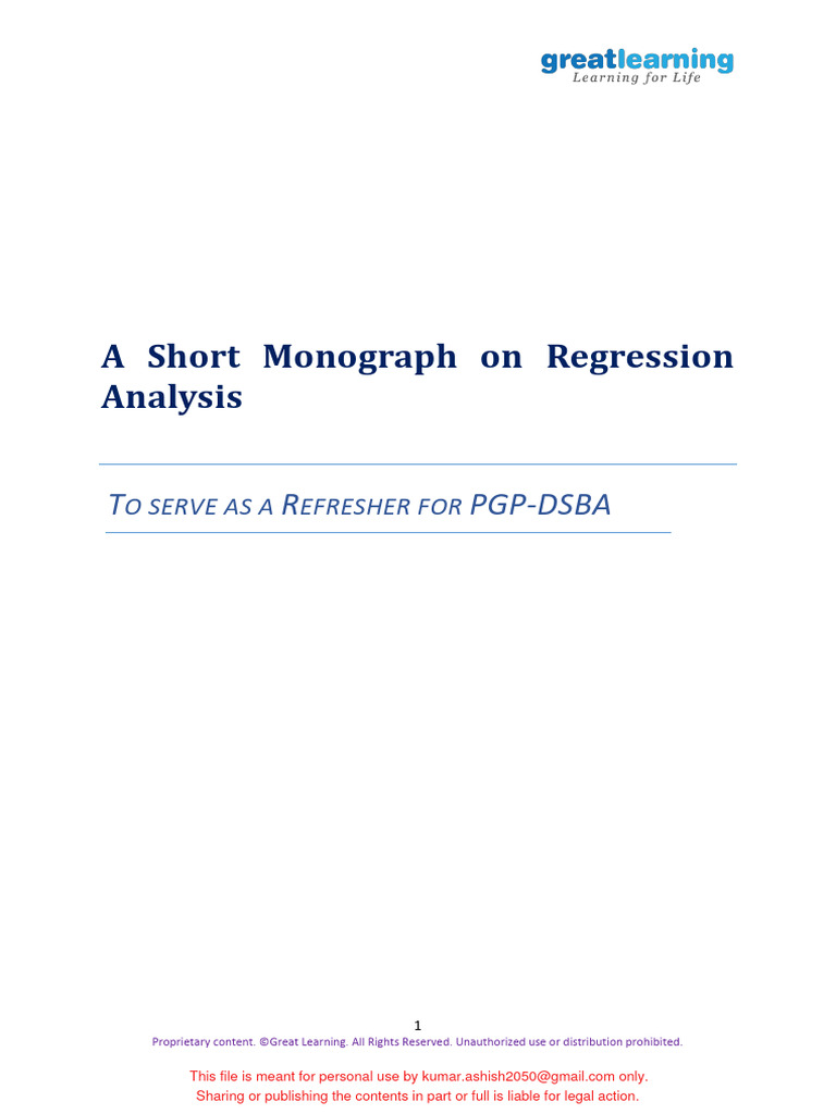 Regression Monograph DSBA Final | PDF | Linear Regression | Errors And Residuals