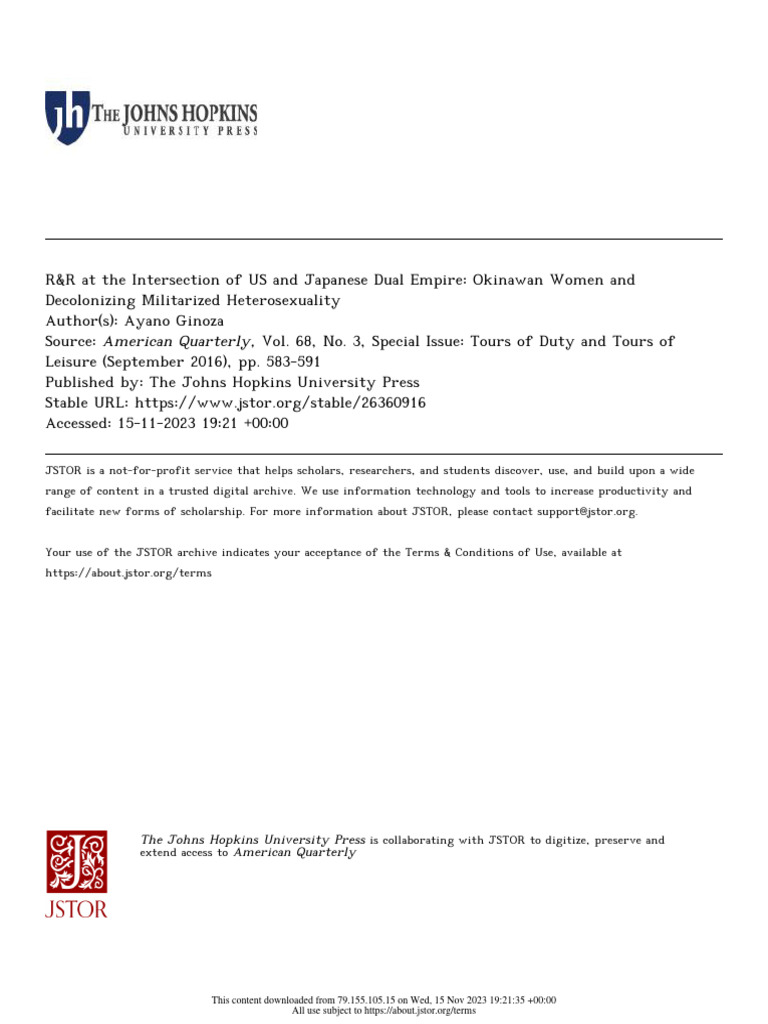R&R at The Intersection of US and Japanese Dual Empire - Okinawan Women and | PDF | Okinawa ...