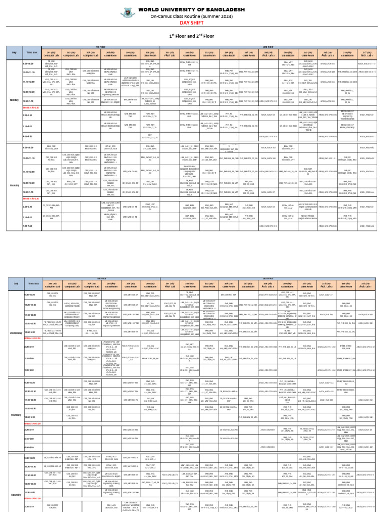 Wub Class Routine Day | PDF | Engineering | Computing
