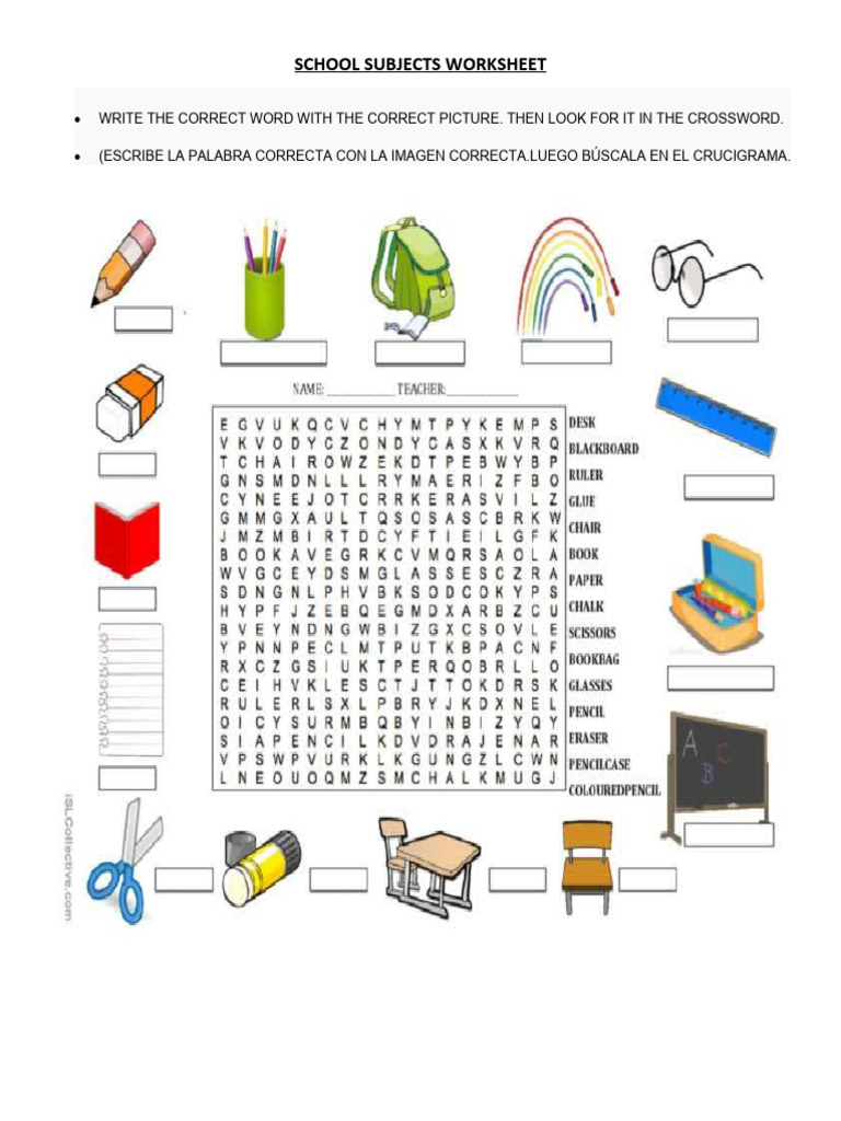 School Subjects Worksheet | PDF