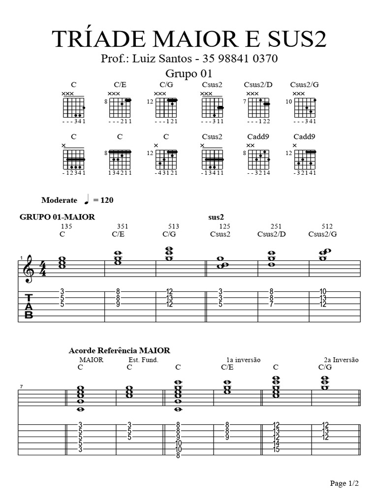 Acordes da Tríade Maior e Sus2 | PDF