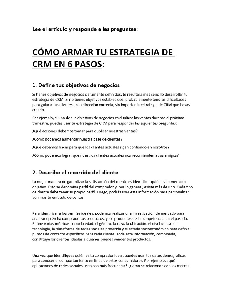 Cómo Armar Tu Estrategia de CRM en 6 Pasos | PDF | Gestión de la relación con el cliente | Marketing