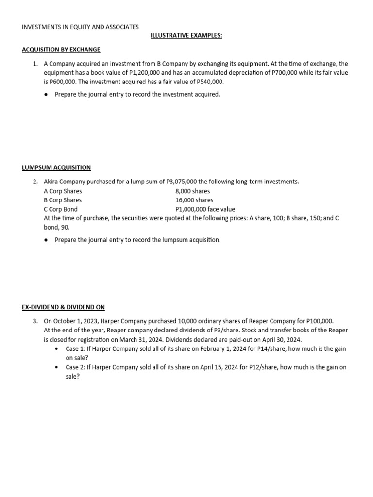ILLUSTRATIVE EXAMPLES - Equity and IIA | PDF | Stocks | Dividend