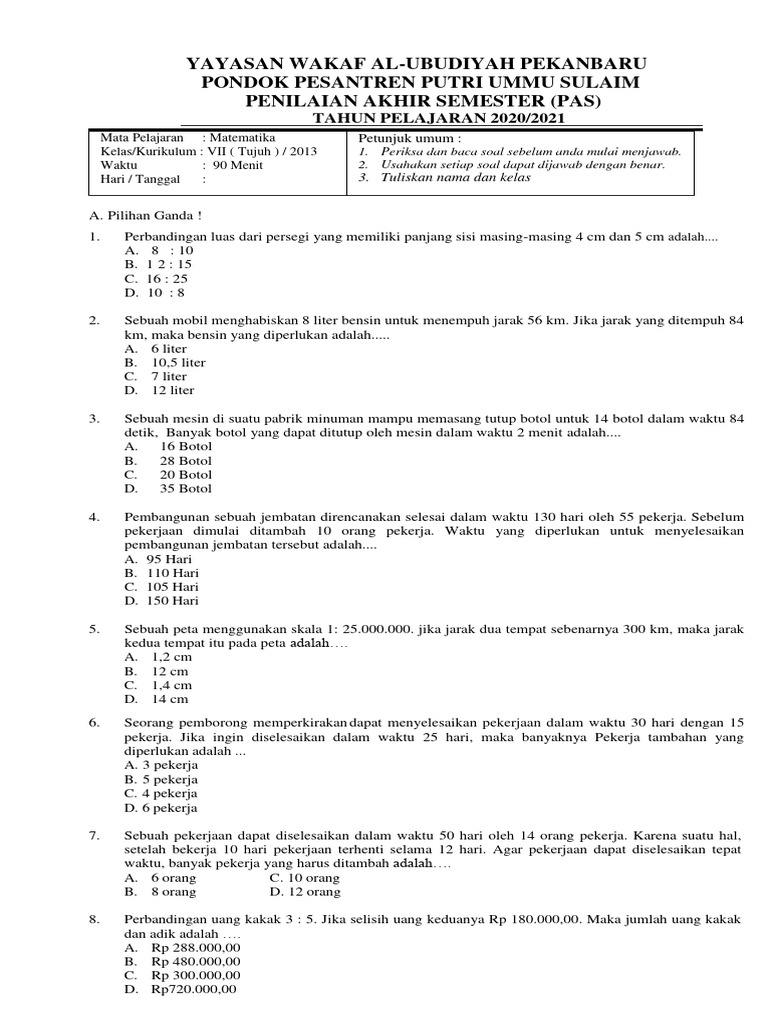 Fix Soal Ujian MTK Daring Kelas 1 | PDF | Metode & Bahan Ajar