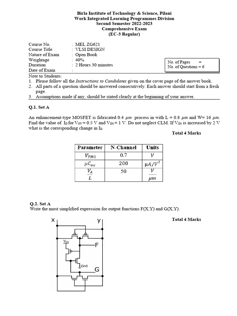 MEL ZG621 EC-3R Second SEM 2022-2023_End_Sem | PDF | Mosfet | Logic Gate