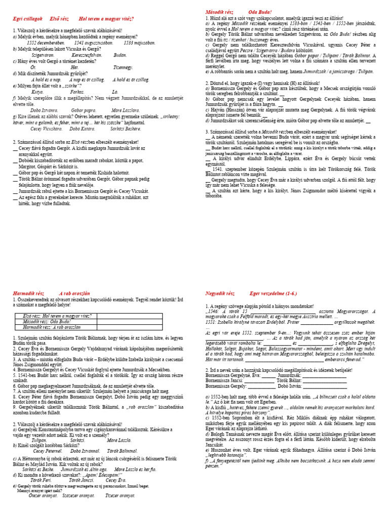 Egri-Csillagok Olvasónapló | PDF