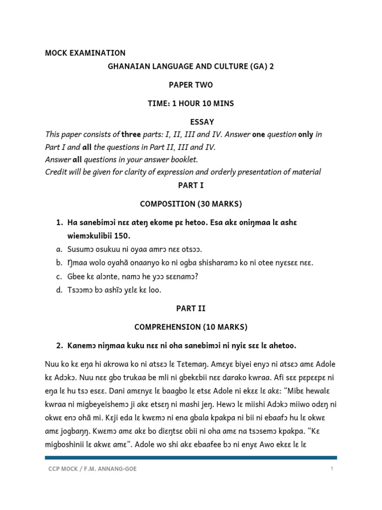 Ga Language Mock Examination | PDF | Foreign Language Studies