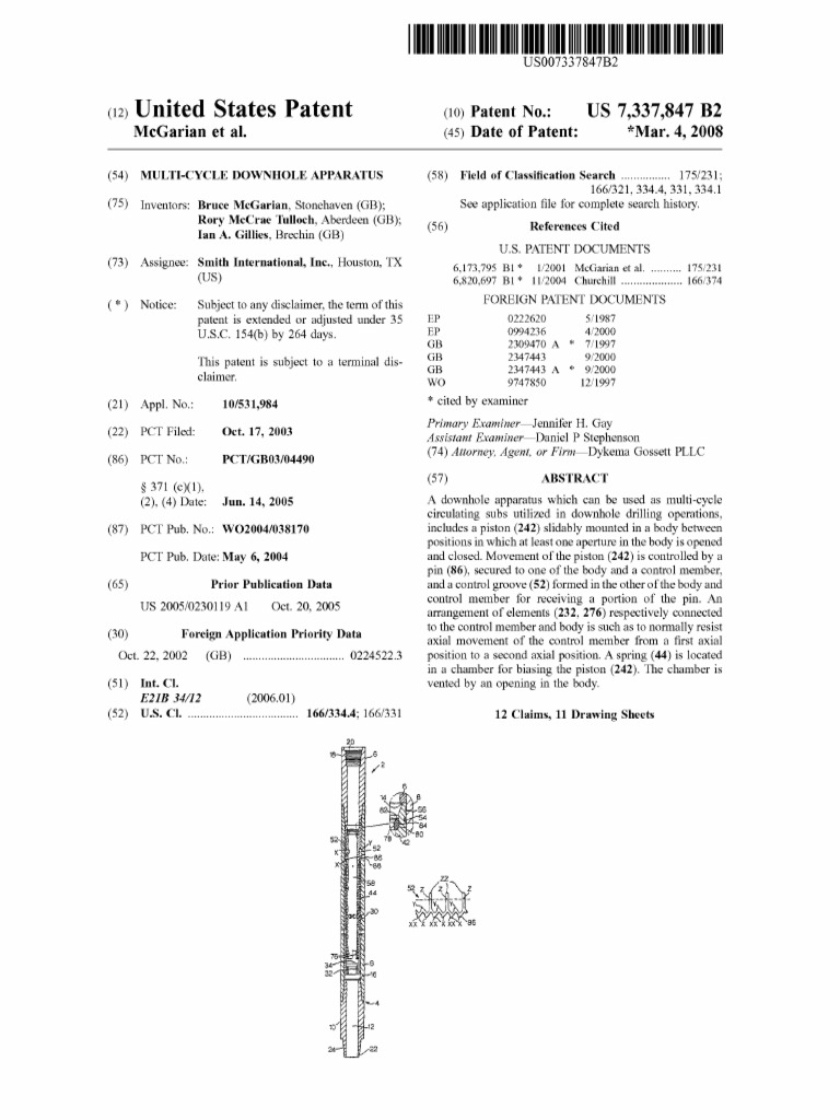 Smith Multicycle Valve Patent US7337847B2 | PDF