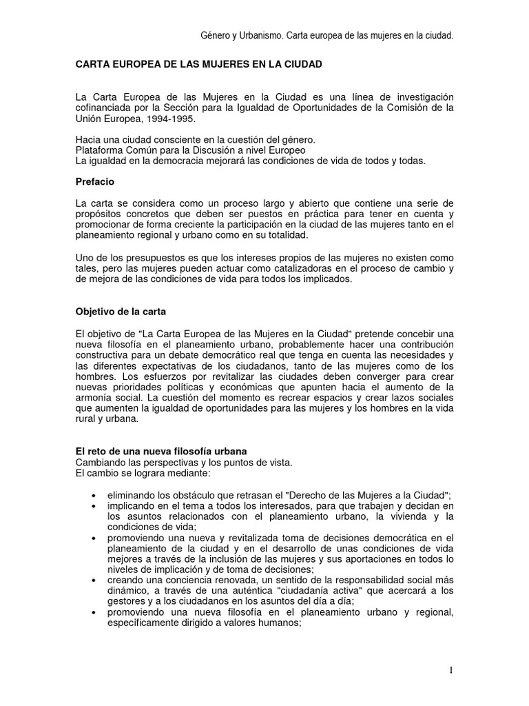 Carta Europea de Las Mujeres en La Ciudad | PDF | Democracia ... Carta Europea de Las Mujeres en La Ciudad | PDF | Democracia ...