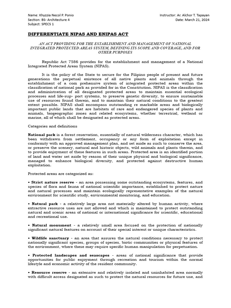 NIPAS vs ENIPAS: Key Differences | PDF | Protected Area | Conservation Biology