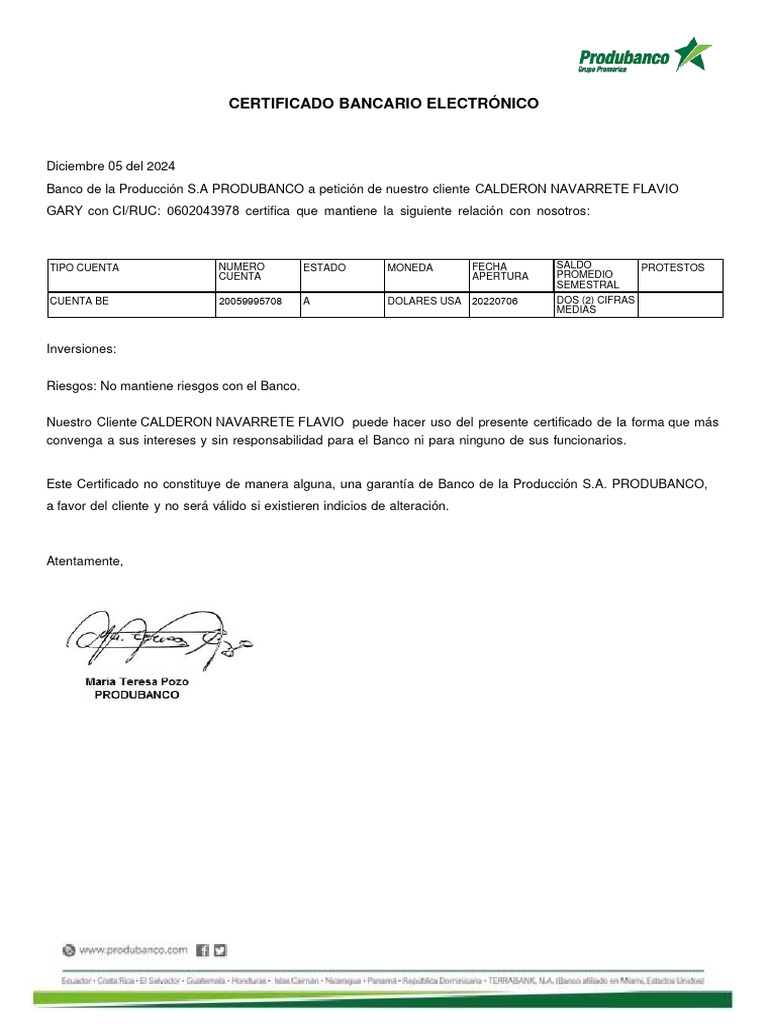 Certificado PRODUBANCO Monica | PDF