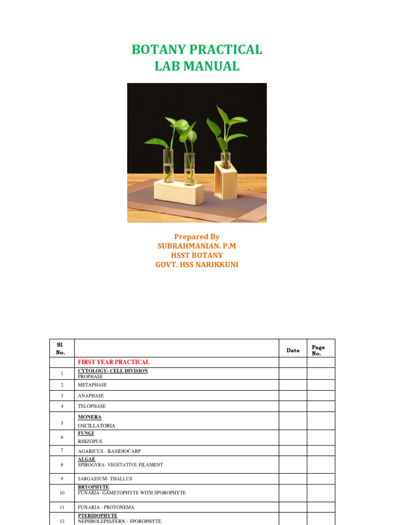 Botany Practical Lab Manual for Students | PDF | Plant Stem | Mitosis