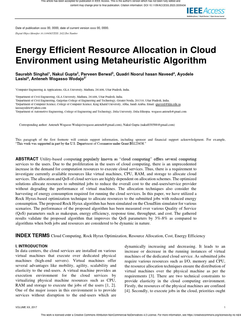 Energy Efficient Resource Allocation in Cloud Envi | PDF | Cloud Computing | Metaheuristic