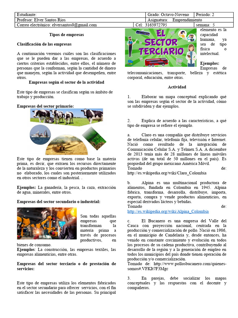 Guía 5 Periodo 2 EMPRENDIMIENTO-OCTAVO NOVENO. | PDF | Business | Alimentos