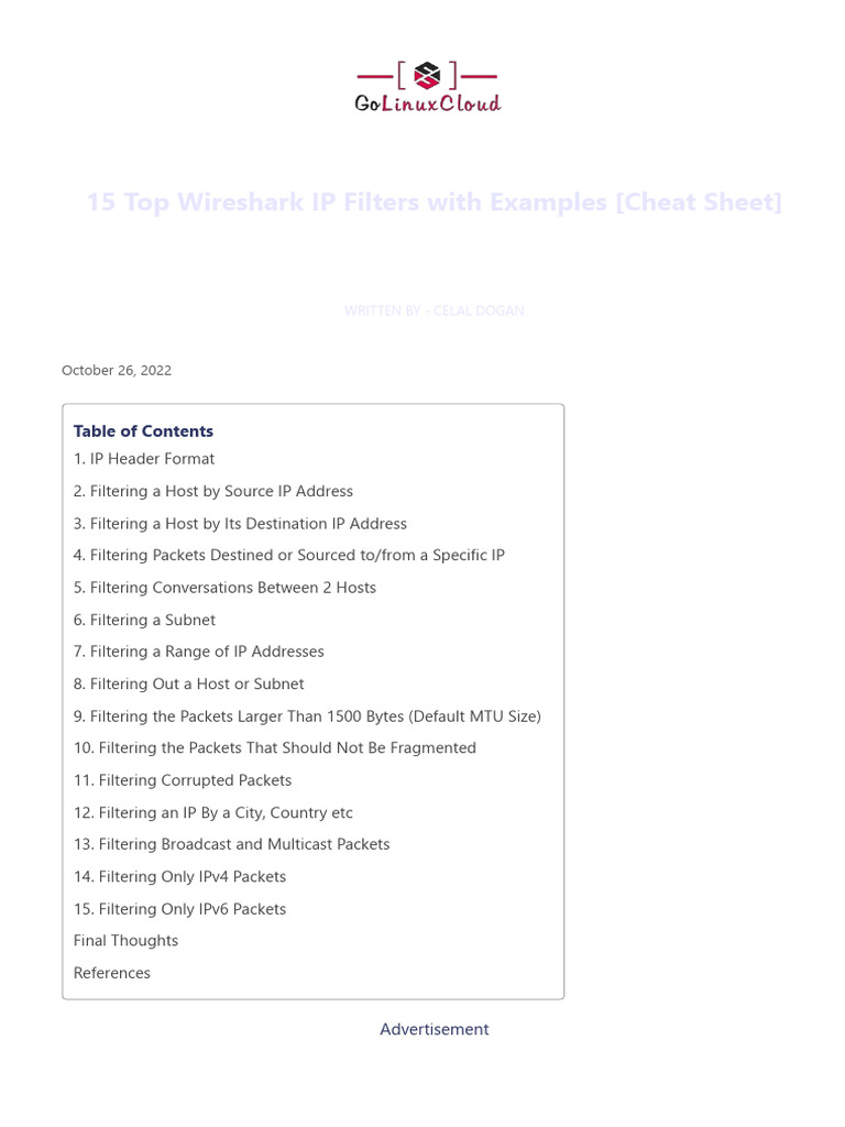 WWW Golinuxcloud Com Wireshark Ip Filters Cheat Sheet M | PDF ...