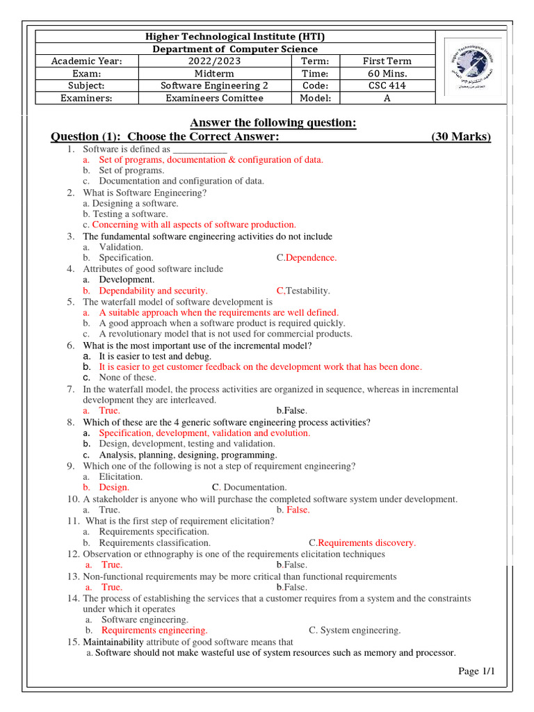 Software Engineering Midterm Exam 2023 | PDF | System | Software