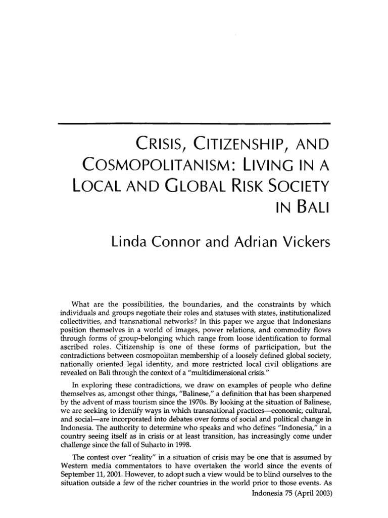 Crisis, citizenship, and cosmopolitanism- Living in a local and global ...