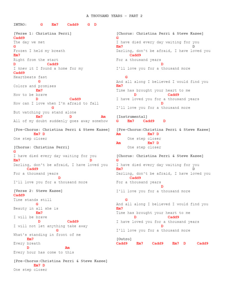 A THOUSAND YEARS PART 2 - Christina Perri Steve Kazee | PDF | Song ...