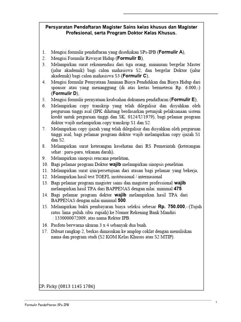 Persyaratan Pendaftaran S2 IPB | PDF