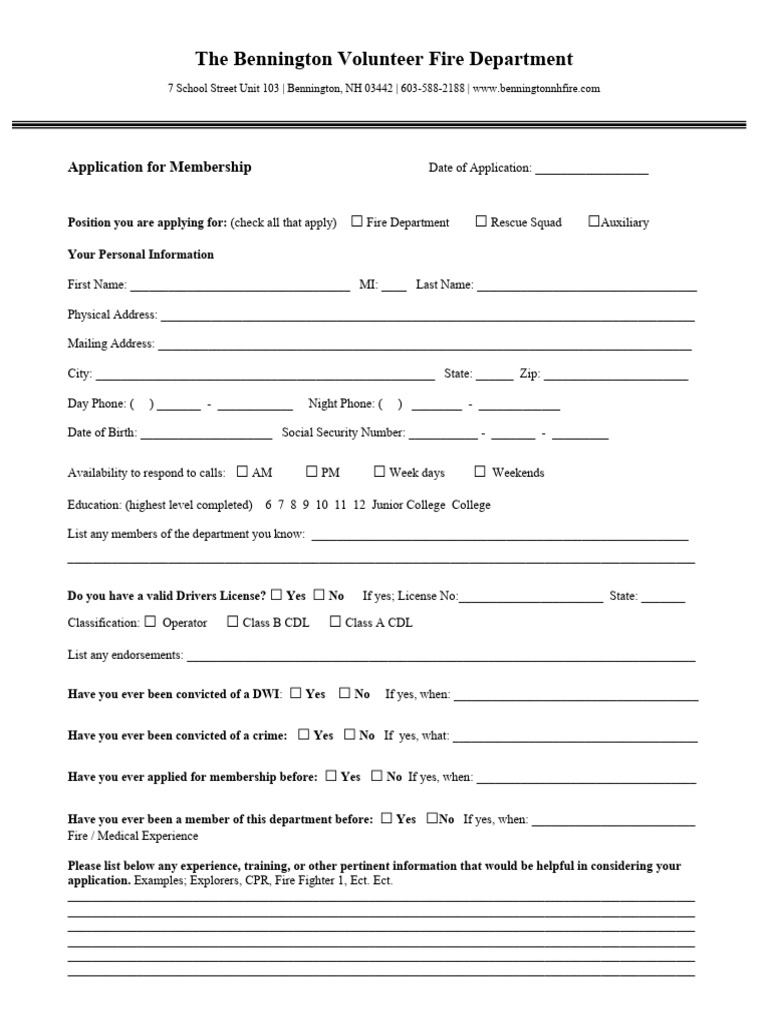 Bennington Fire Department Burn Application | PDF | Justice | Crime ...