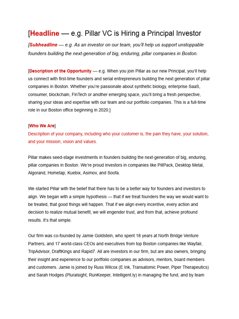 Job Description Template | PDF | Entrepreneurship | Startup Company