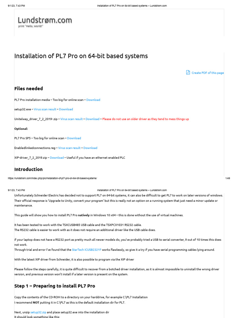 Installation of PL7 Pro On 64-Bit Based Systems - Lundstrø | Download Free PDF | Programmable ...