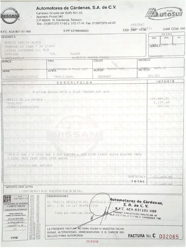 Factura Nissan | PDF