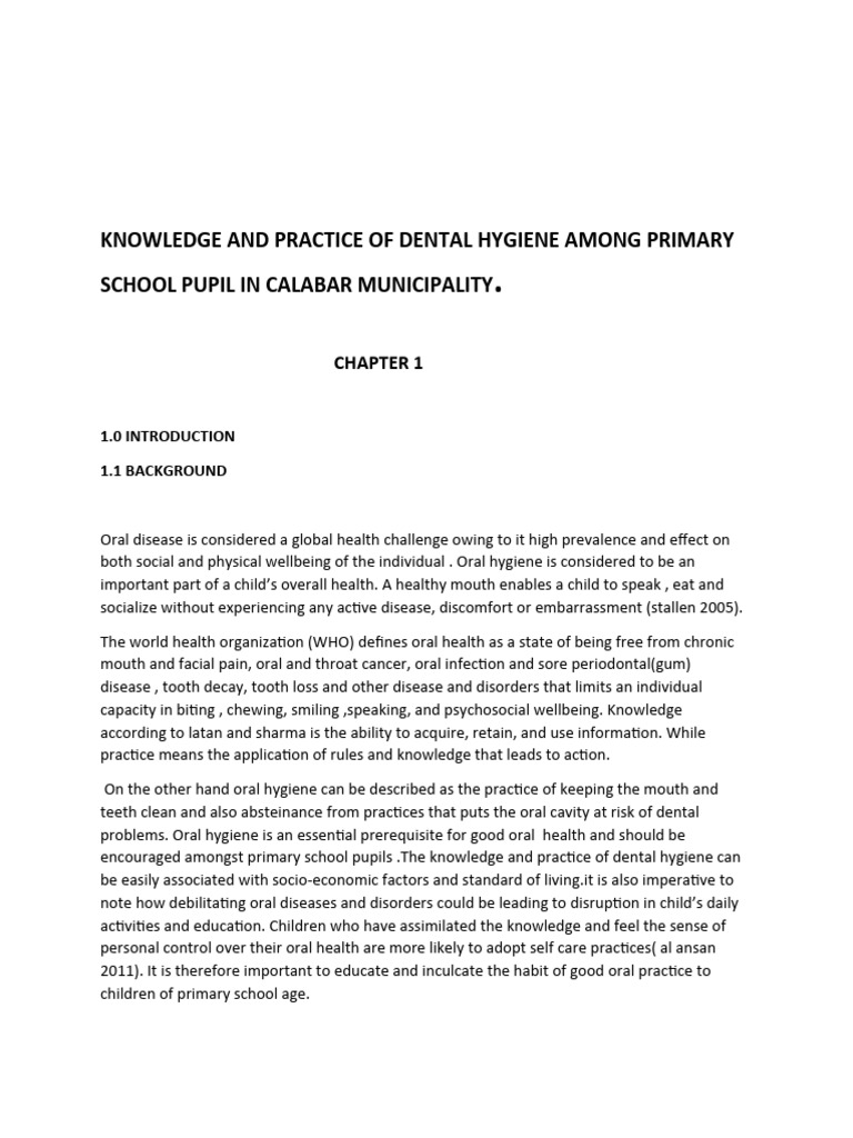 Knowledge and Practice of Oral Hygiene Amongst Primary School Pupil in ...