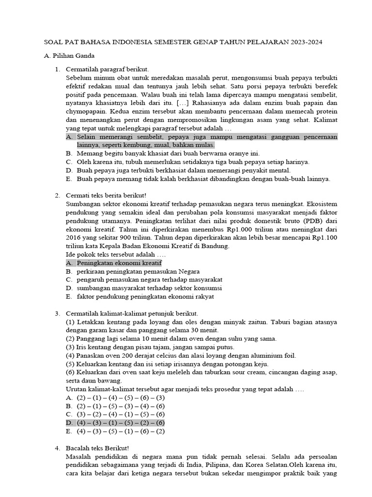 Soal Pat Bindo Kelas 12 | PDF