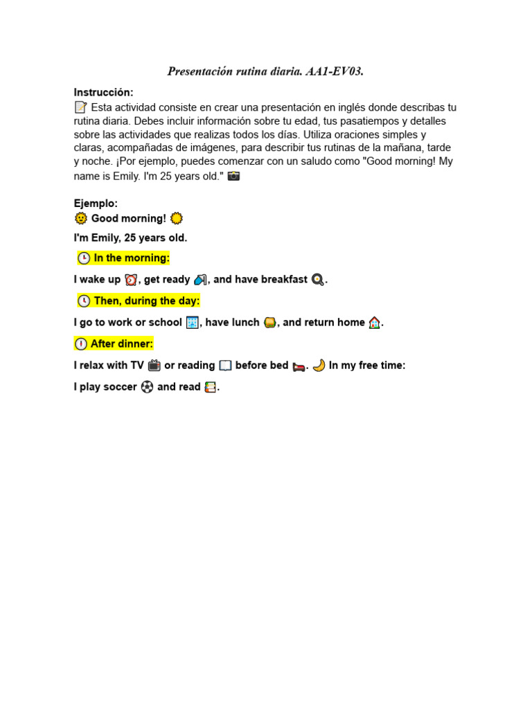 Presentacion Rutina Diaria - Aa1-Ev03 | PDF