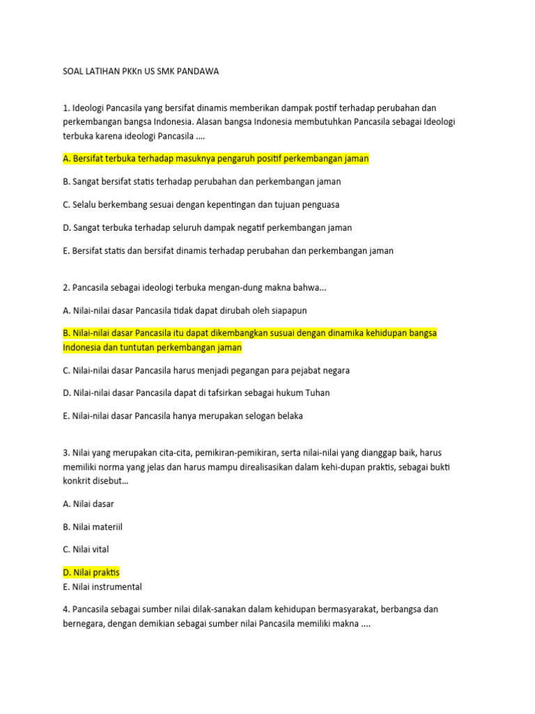 Soal Latihan PKN | PDF