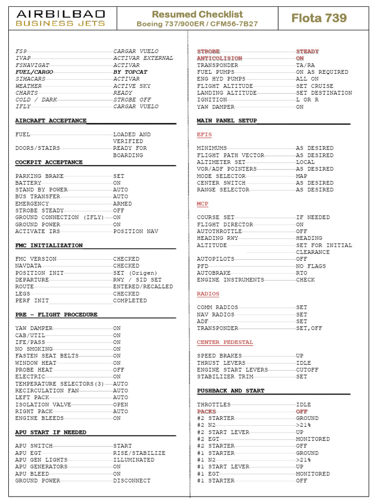 Boeing 737/900ER Startup Checklist | PDF | Transport | Aerospace